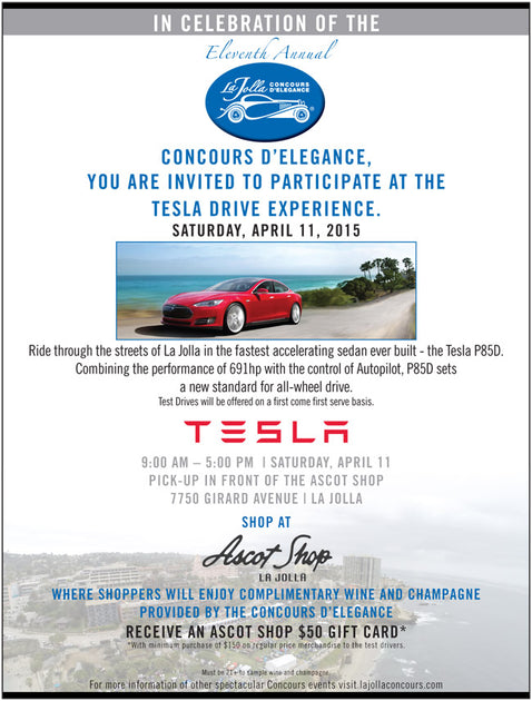 You're Invited To Participate At The Tesla Drive Experience – Ascot Shop